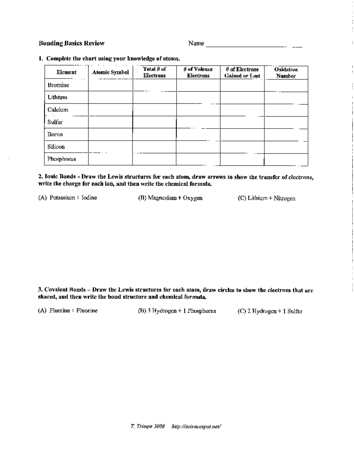 Chemical bonding practice with answers - Bonding Basics Review Name 1 ...