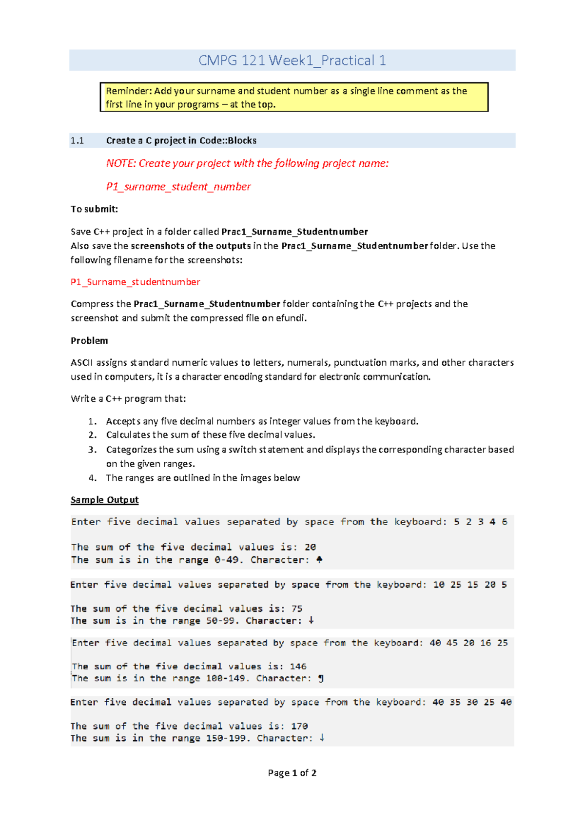 CMPG121 Week01 Prac 1 Instruction - Page 1 of 2 CMPG 121 Week1_Practical 1 Reminder: Add your ...