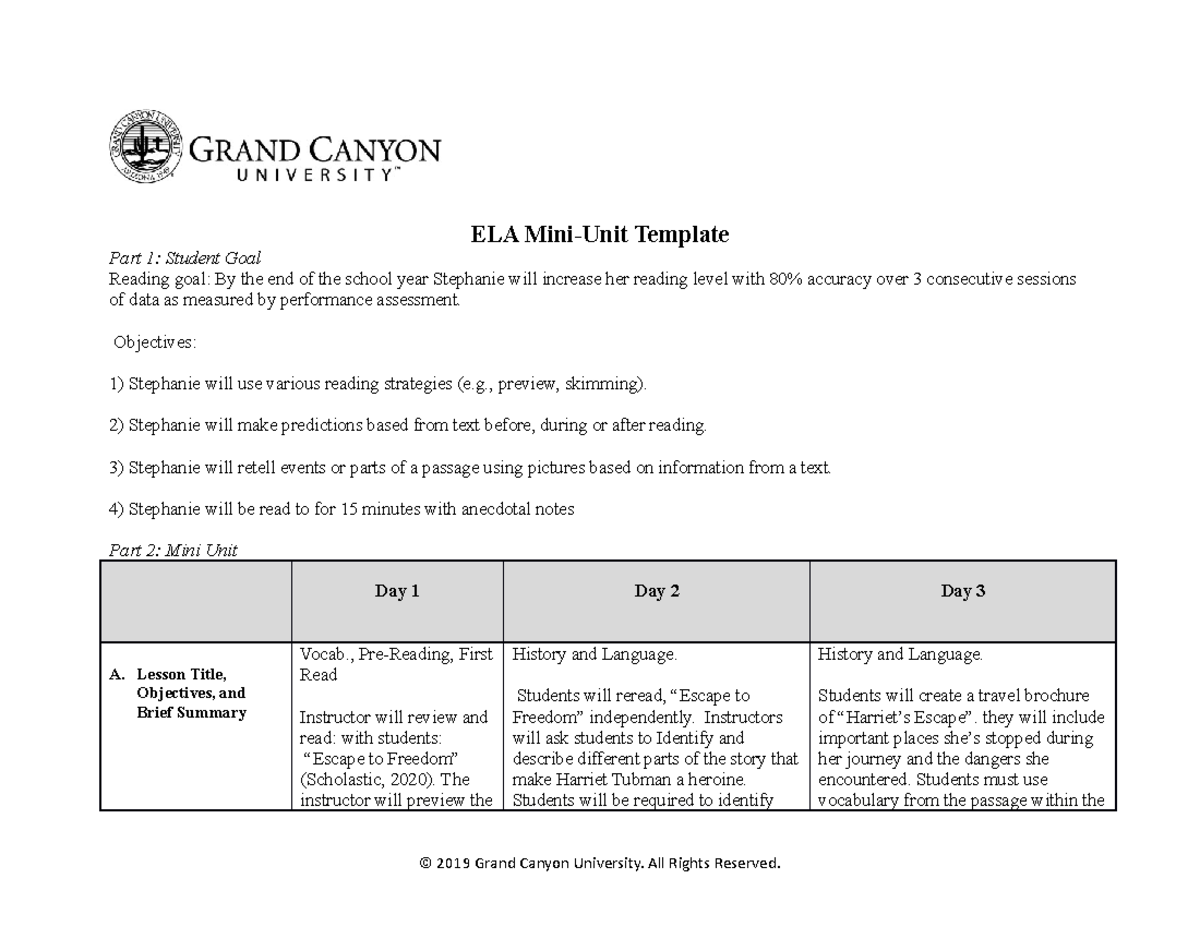 560 benchmark green - ELA Mini-Unit Template Part 1: Student Goal ...