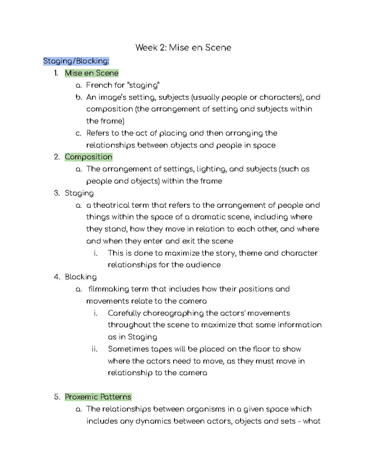 Week 2 Mise en Scene - Professor Scott Mazak's online summer course ...