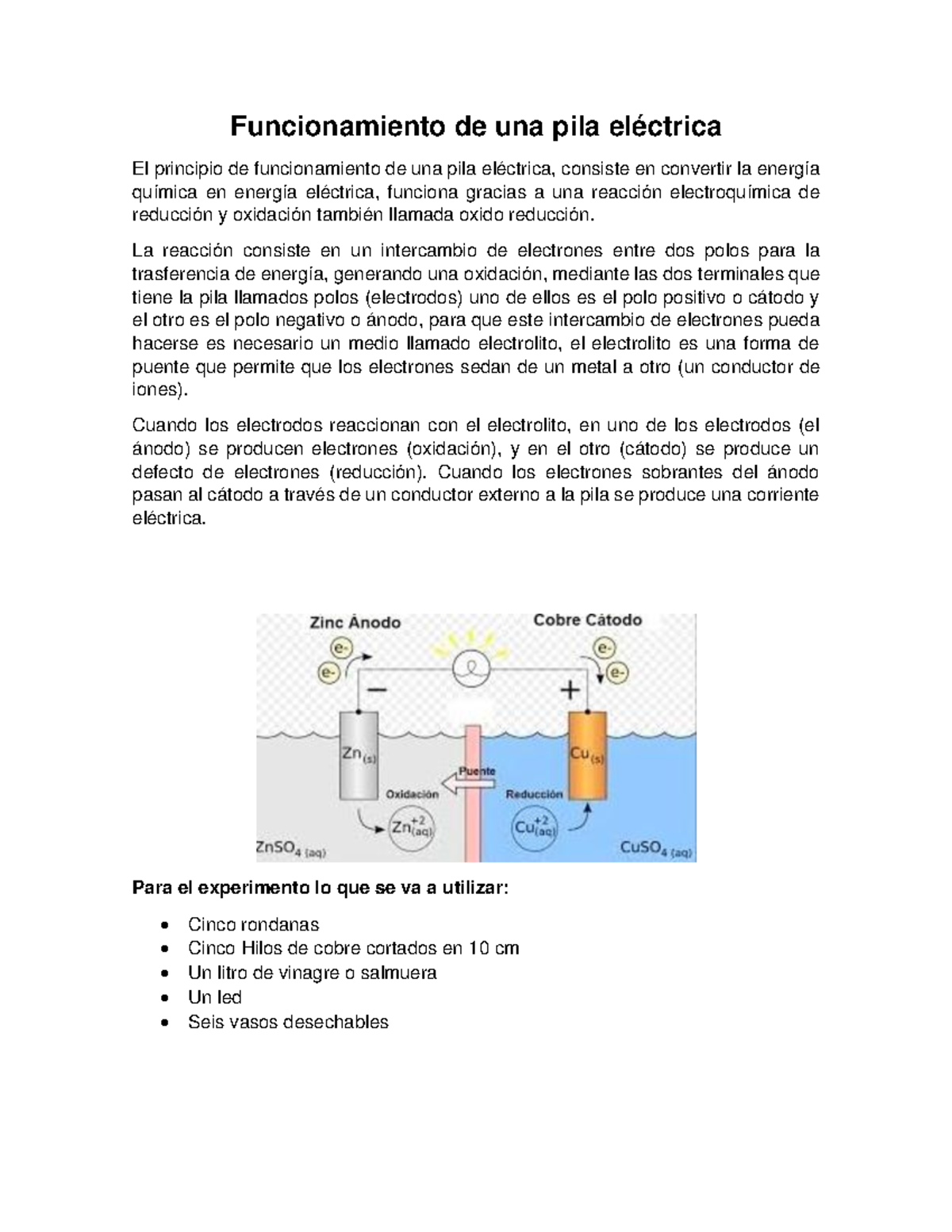 Funcionamiento de una pila eléctrica - La reacción consiste en un intercambio de electrones ...
