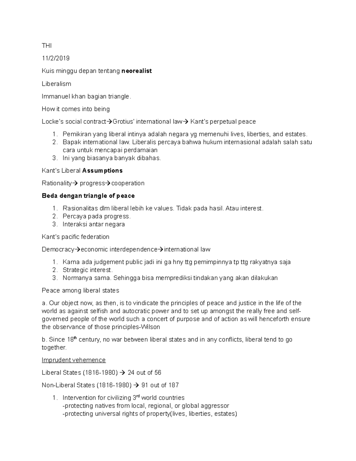 International Relation Theory - THI 11/2/ Kuis minggu depan tentang ...