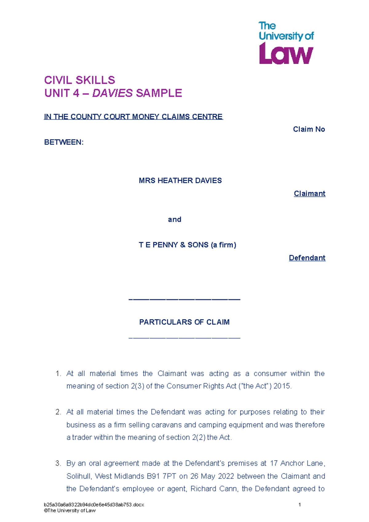 Unit 04 Sample - CIVIL SKILLS UNIT 4 – DAVIES SAMPLE IN THE COUNTY ...
