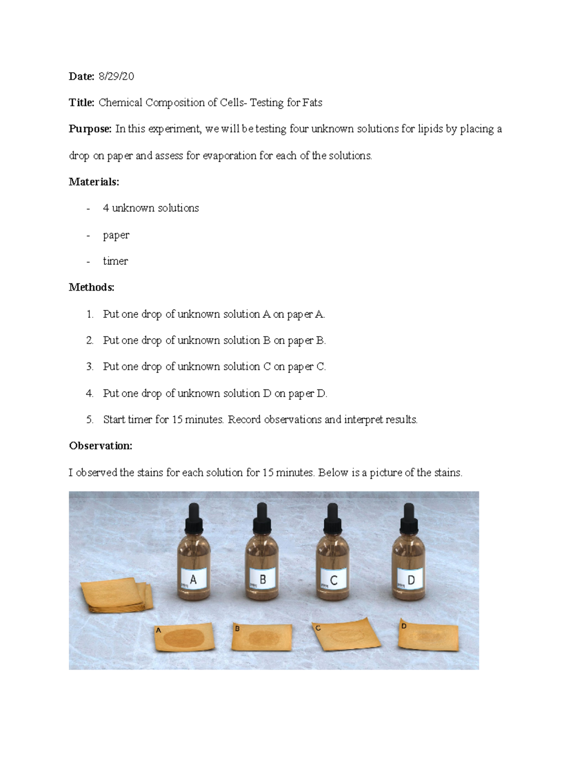 Test for fats - Professor: Daniel Kazerskiy Fall 2020 - Date: 8/29 ...