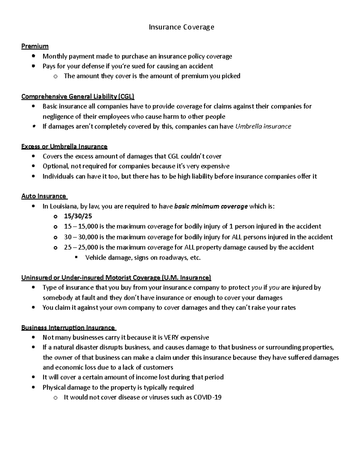 Insurance Coverage Notes - Insurance Coverage Premium Monthly payment ...