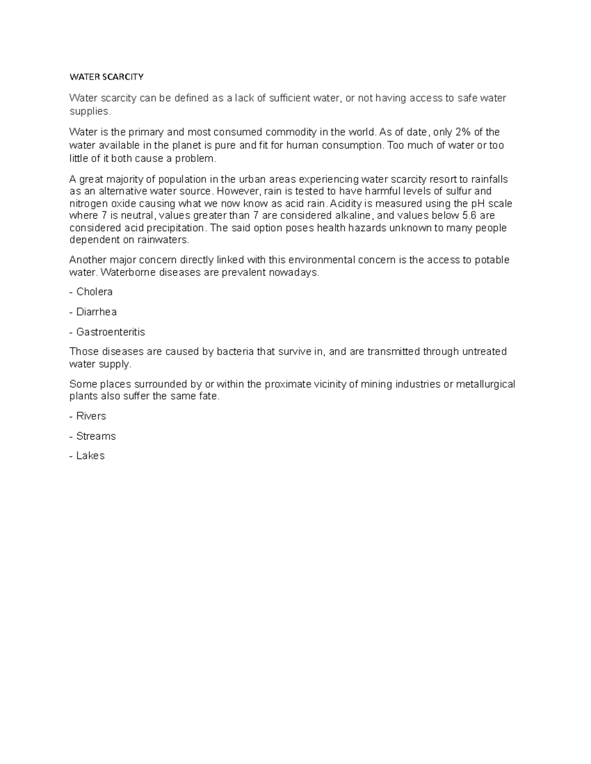 Water Scarcityecosystem AND Endangered Species - BS Community Nutrition ...