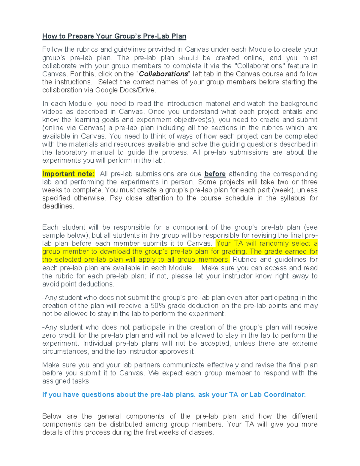 Pre-Lab Plan Submission Guidelines S22 - How to Prepare Your Group’s ...