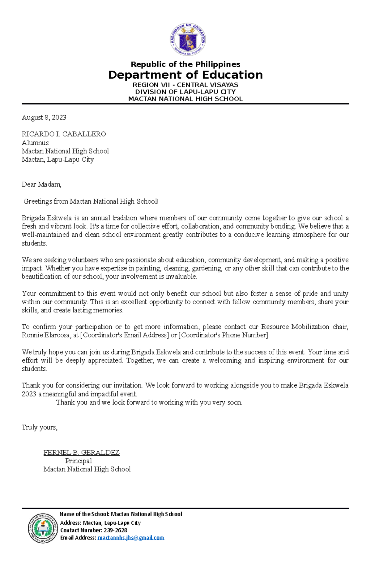 Brigada letter - GOOD - Republic of the Philippines Department of ...