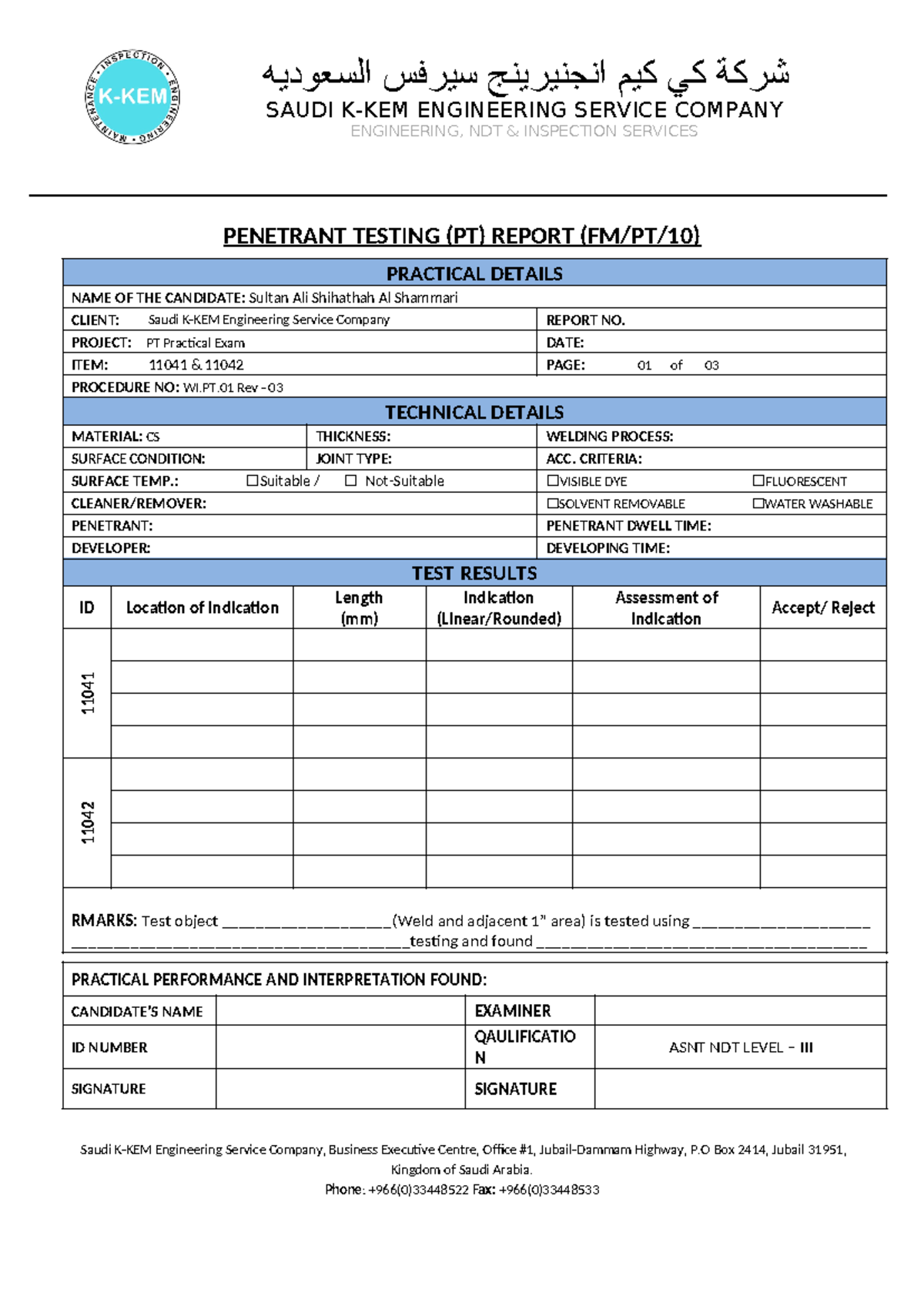 Penetrant Testing Report - Copy - SAUDI K-KEM ENGINEERING SERVICE ...