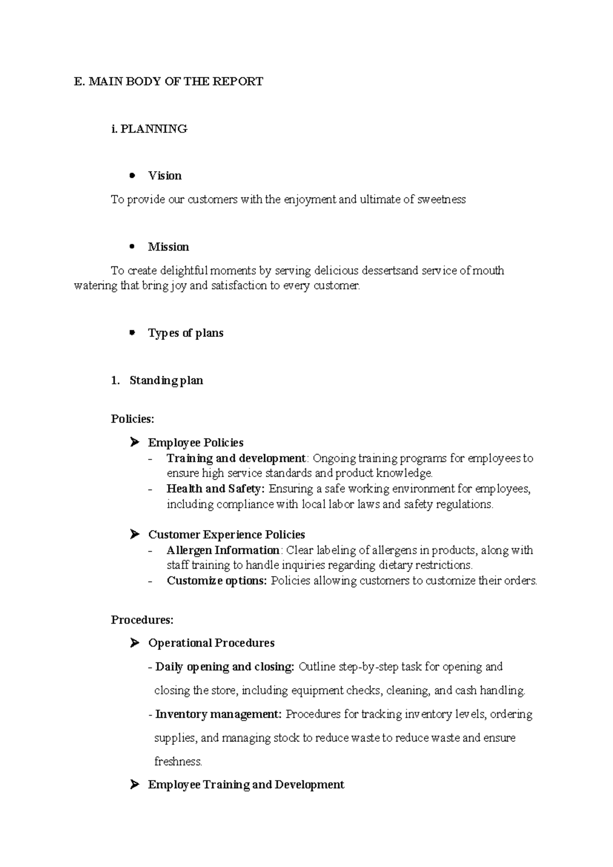 Llaollao - mgt excercise - E. MAIN BODY OF THE REPORT i. PLANNING ...