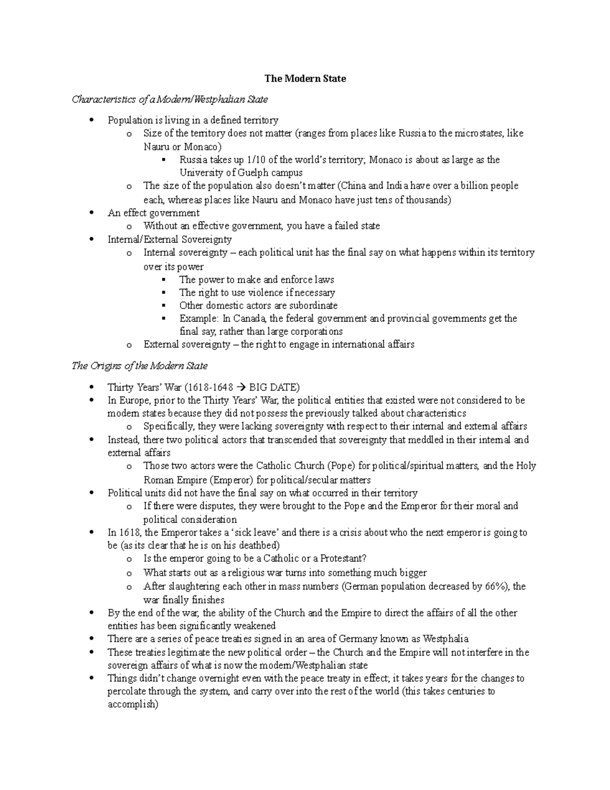 Lesson 6 - The Modern State - The Modern State Characteristics of a ...