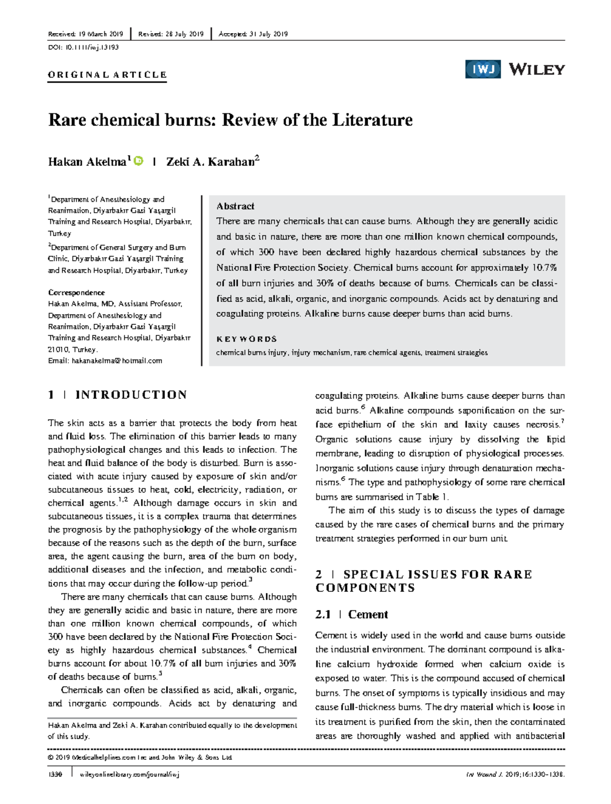 International Wound Journal - 2019 - Akelma - Rare chemical burns ...