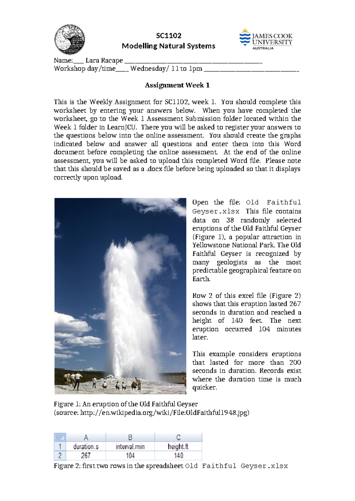 SC1102 assignment week 1 - Modelling Natural Systems Name:____ Lara ...