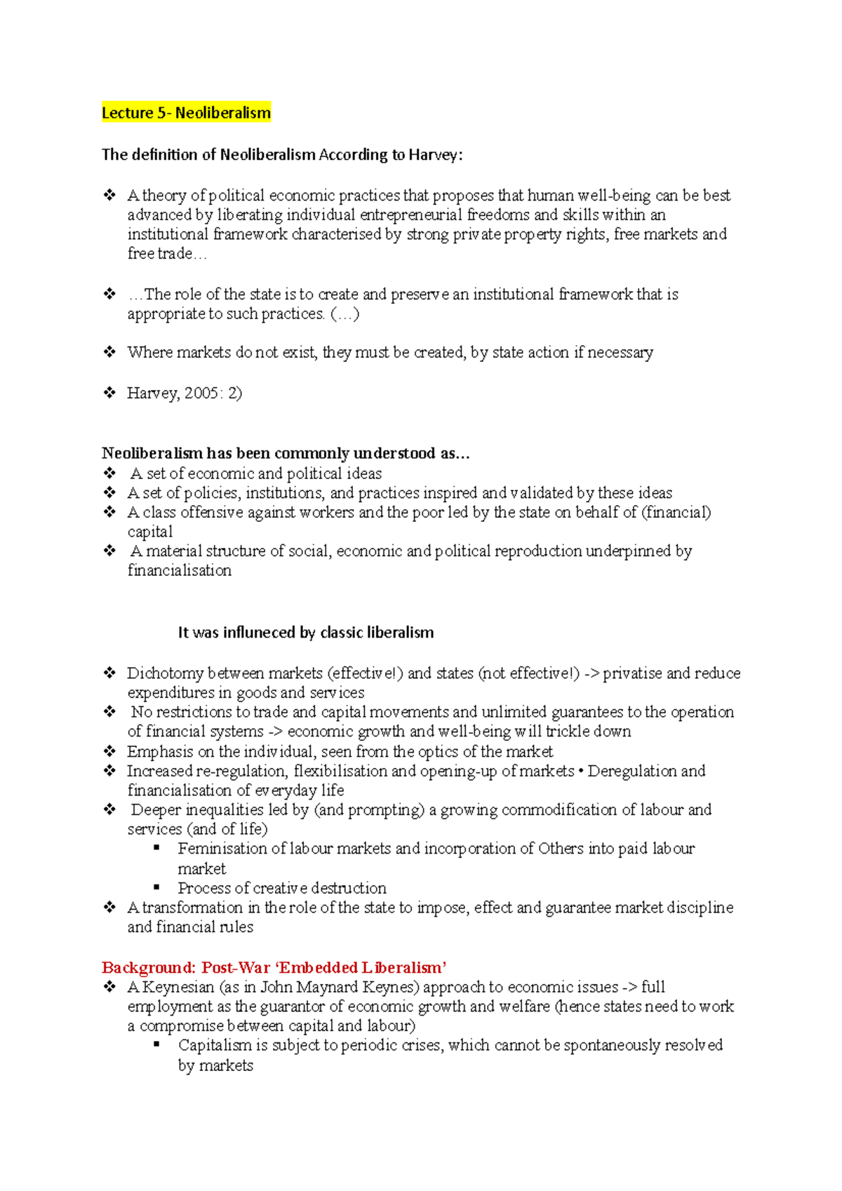 Lecture 5- Neoberalism - Lecture 5- Neoliberalism The definition of ...
