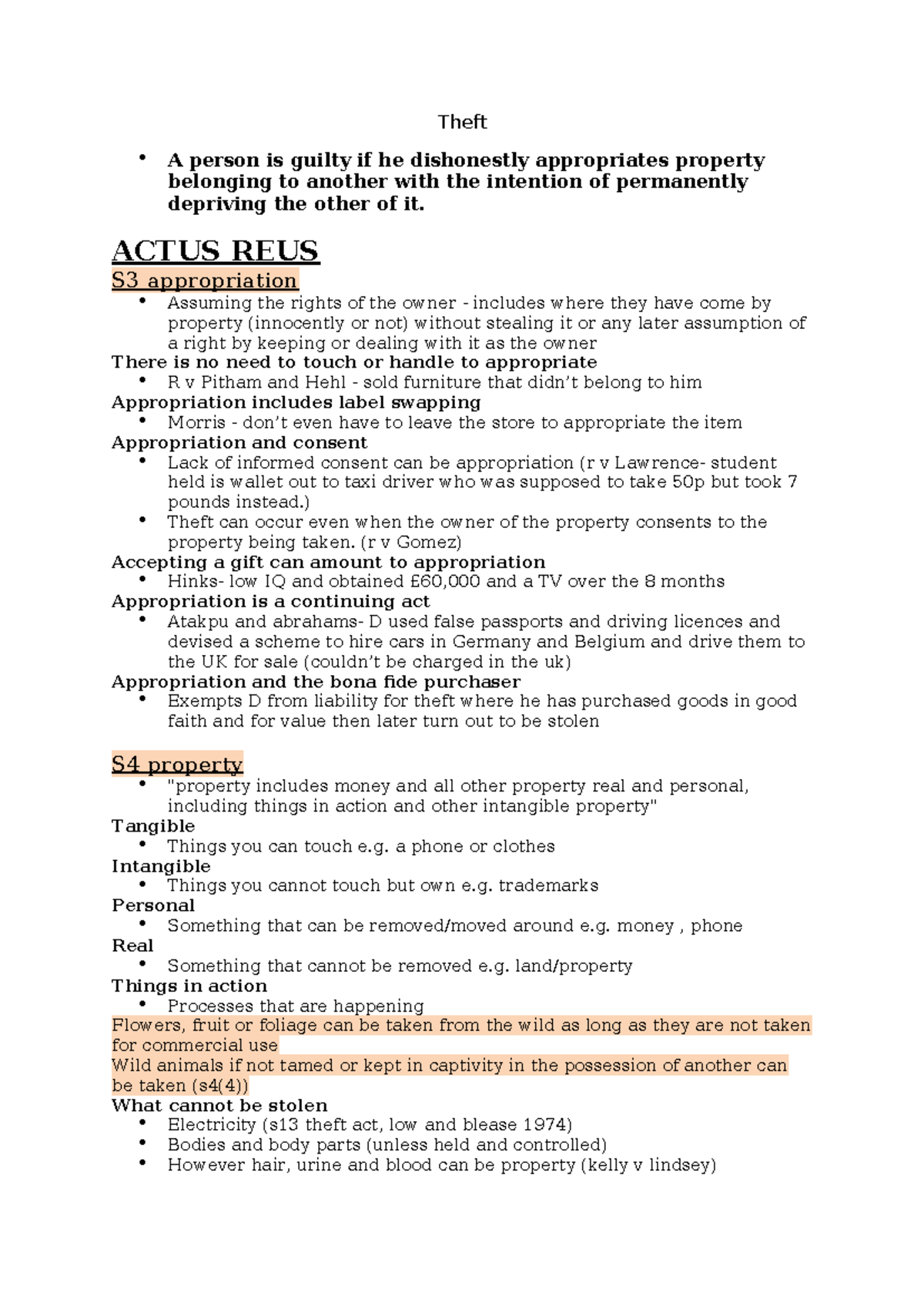 Theft - a level ocr law notes - Theft A person is guilty if he ...