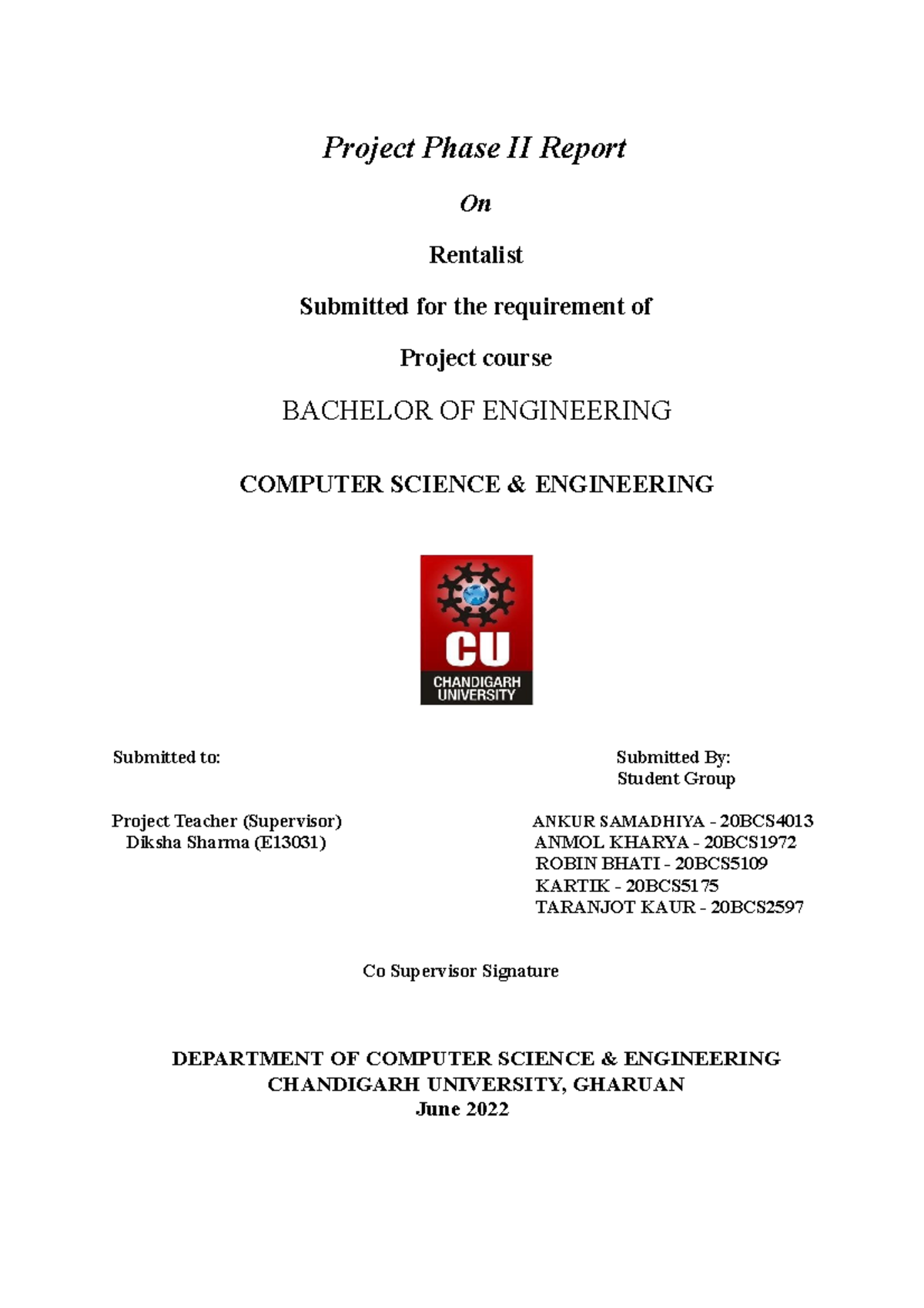 Project phase II Rentalist - Project Phase II Report On Rentalist Submitted for the requirement ...