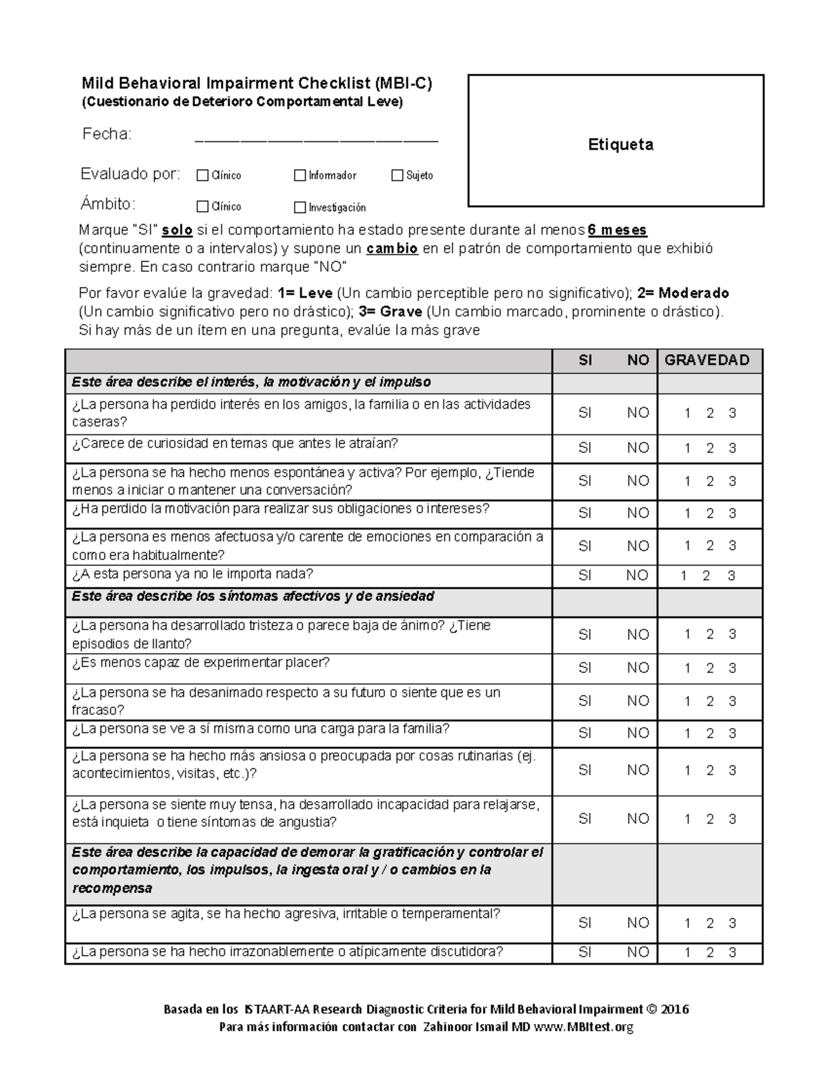 MBI-Cspanish - Test MBI - Marque “SI” solo si el comportamiento ha ...