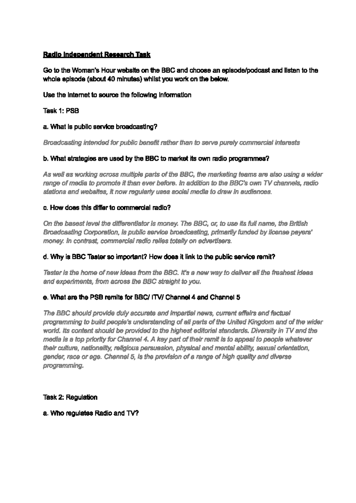 Radio Independent Research Task - Studocu