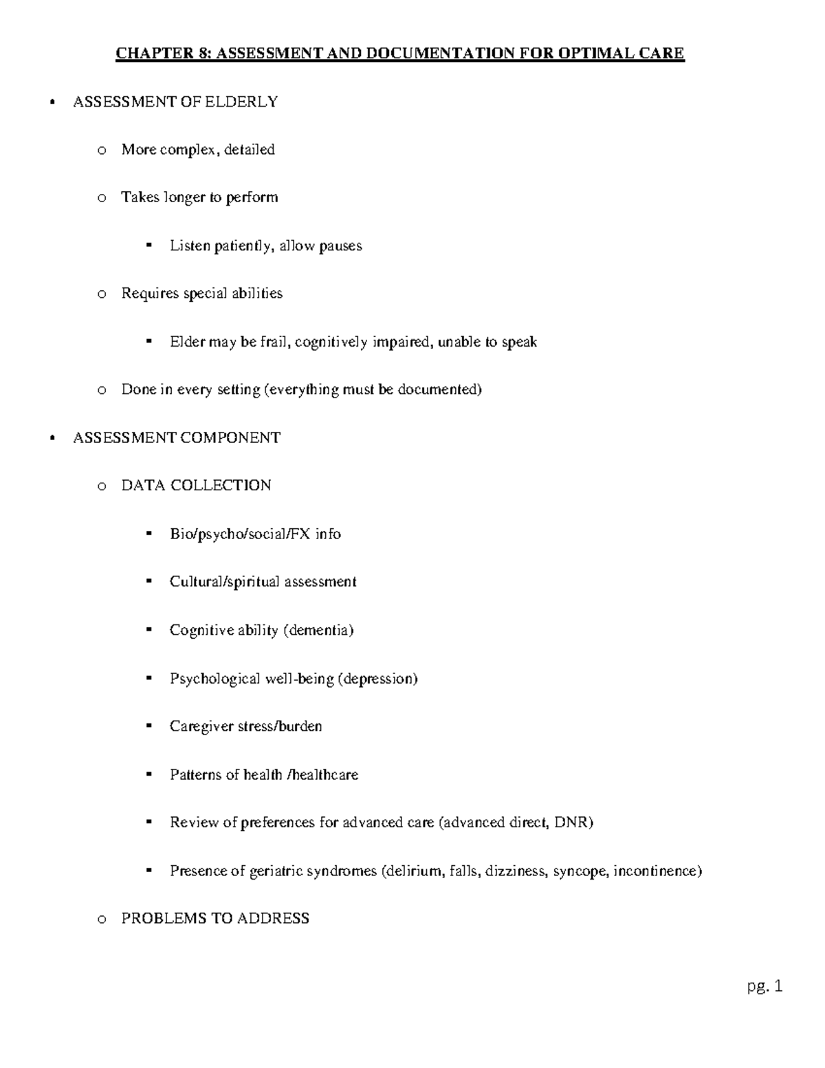 Assessment AND Documentation FOR Optimal CARE - CHAPTER 8: ASSESSMENT ...