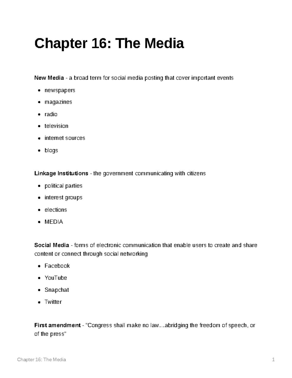 Chapter 16 The Media - Chapter 16: The Media New Media - a broad term ...