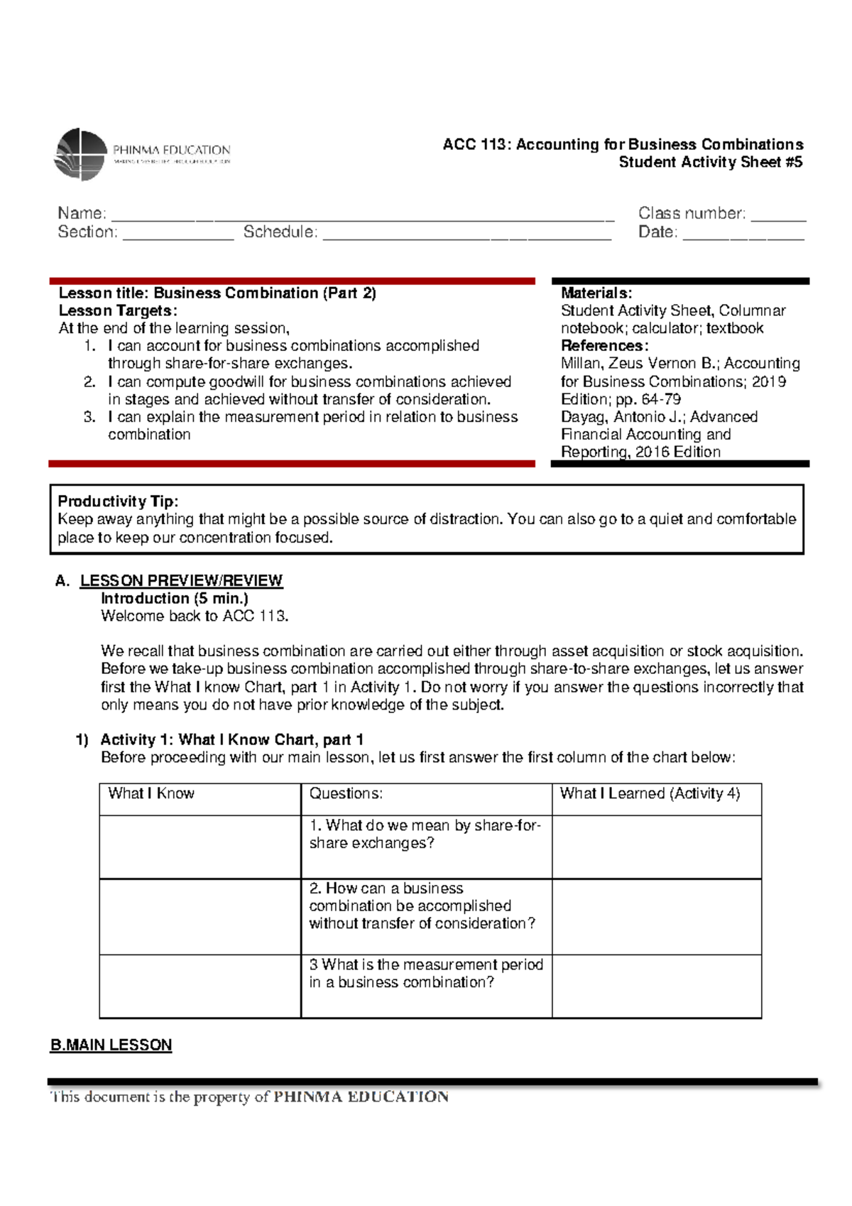 Copy of ACC 113 SAS Day 5 - SAS - Student Activity Sheet # Name: - Studocu