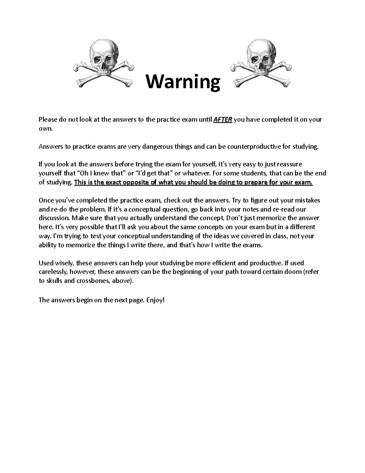 Answer stats practice - Warning Please do not look at the answers to ...