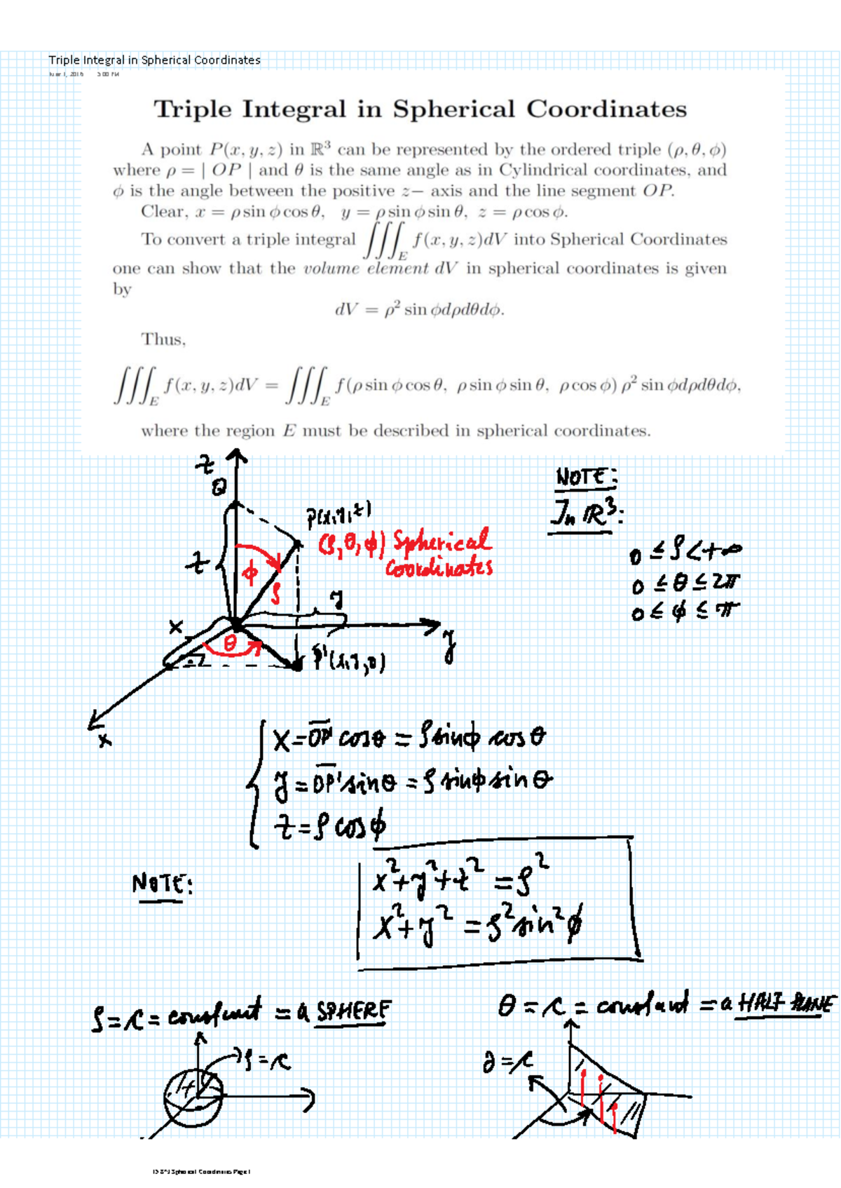 15.8, Spherical Coordinates - Math209 - Triple Integral in Spherical ...