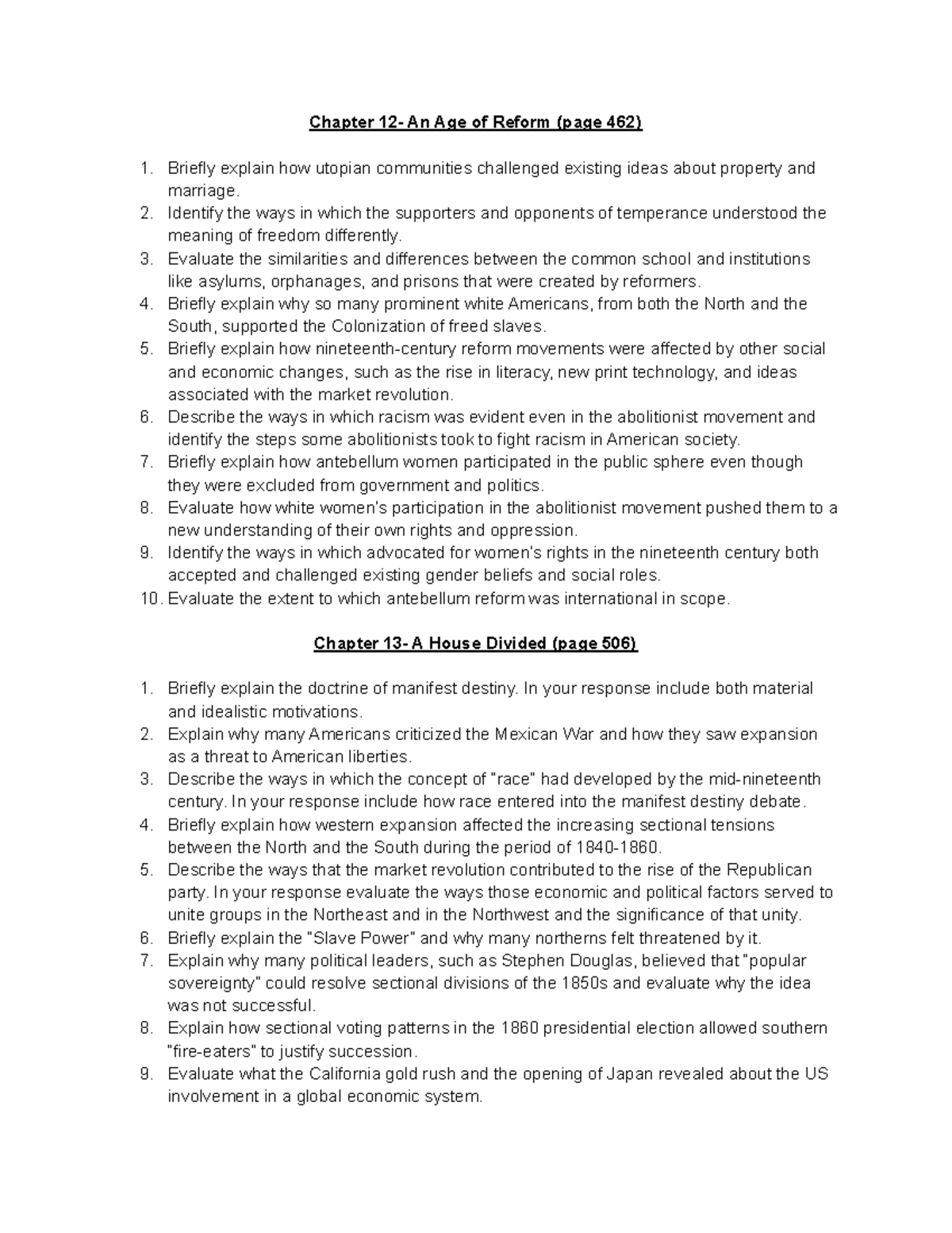 Time Period 5 Textbook Review Questions - Chapter 12- An Age of Reform ...