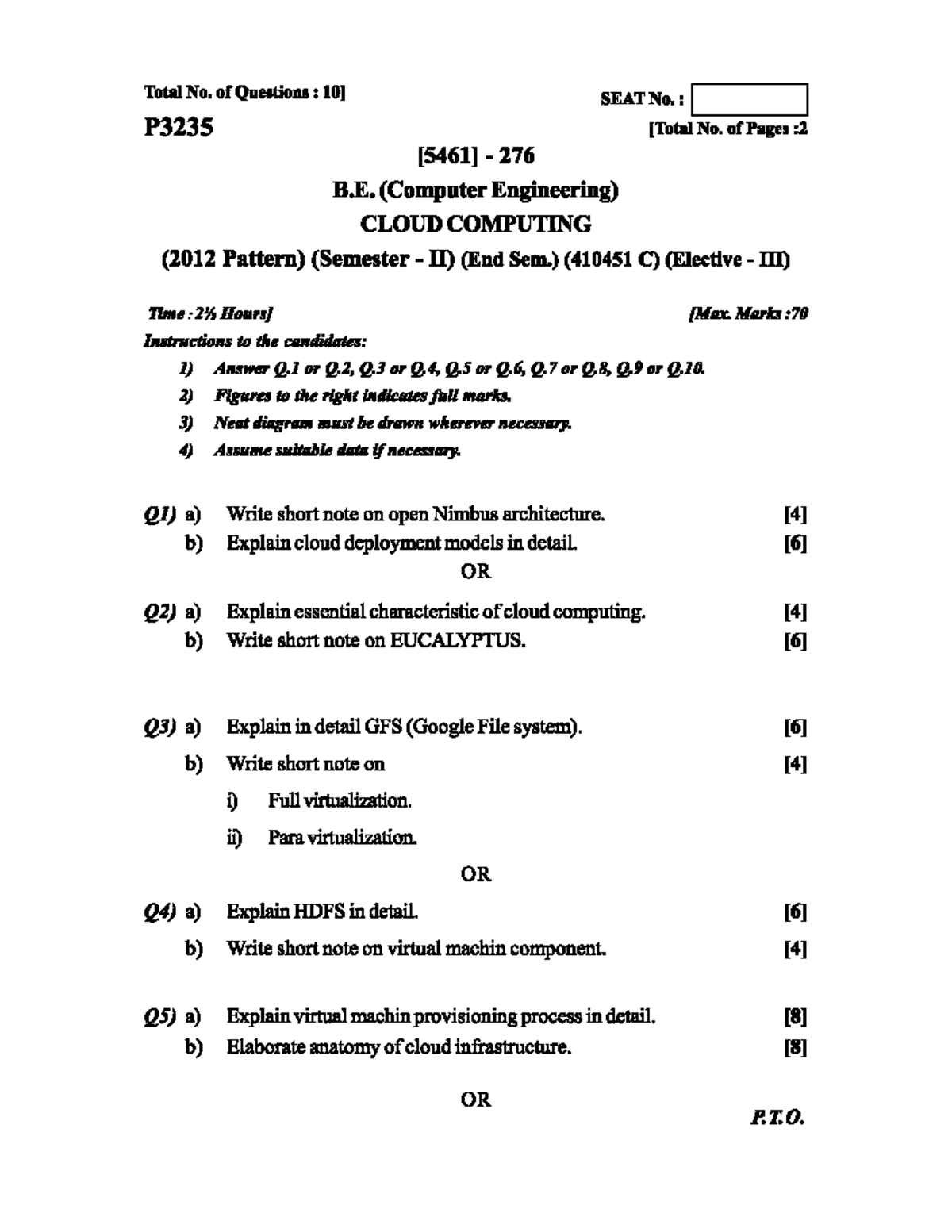 2 Sample Question Paper Cloud Computing - Information technology - Studocu