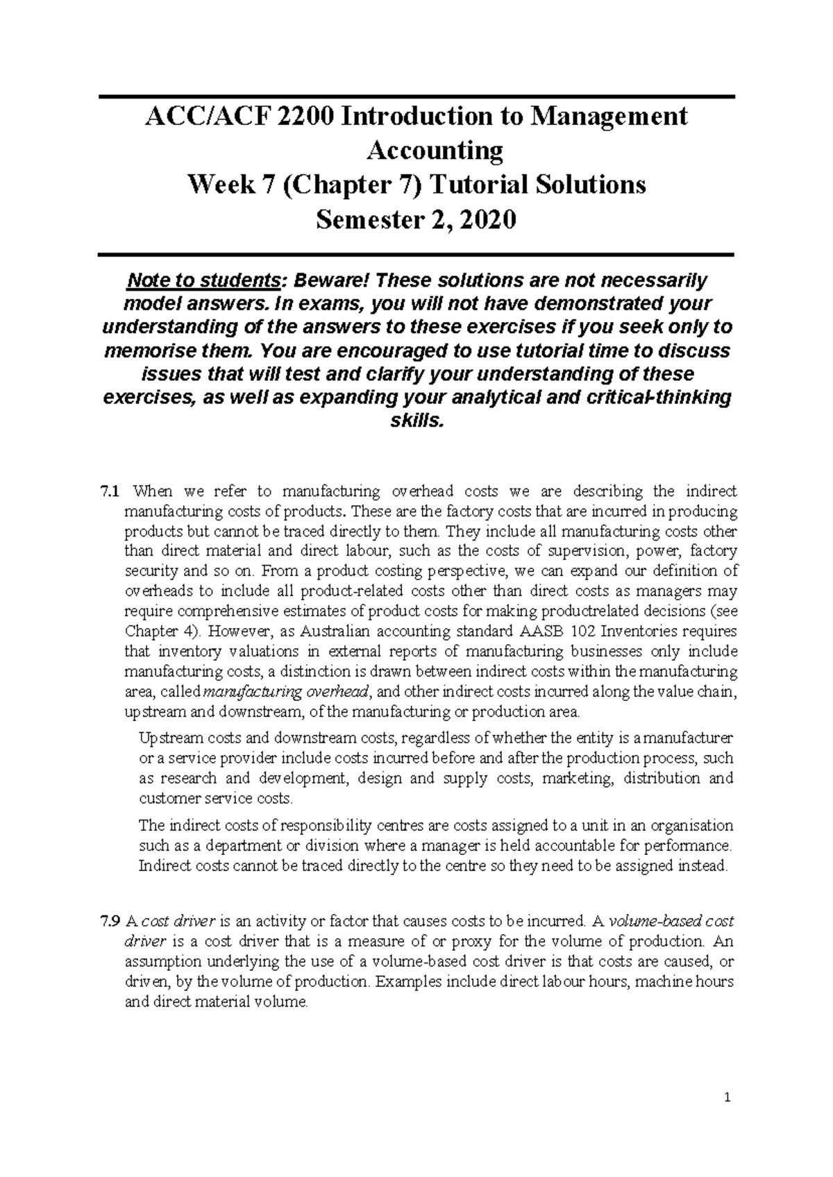 W7 Solutions to Tutorial Questions - Warning: TT: undefined function: 32 ACC/ACF 2200 ...