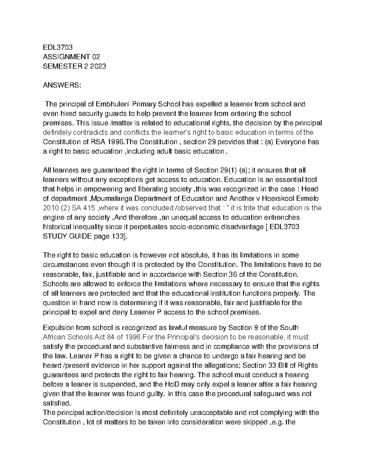 EDL3703 assignment 2 2023 s2 - EDL ASSIGNMENT 02 SEMESTER 2 2023 ...