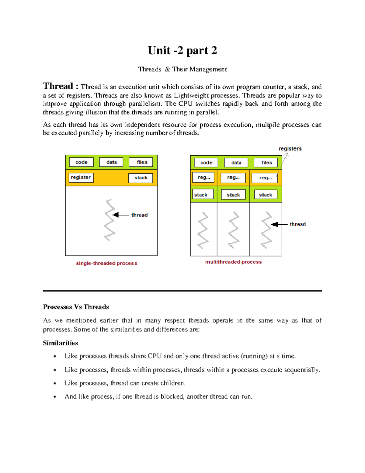 Unit-2 part 2 - Notes - Unit part 2 Threads Their Management Thread ...