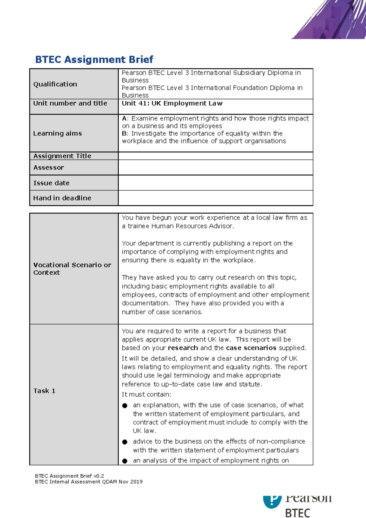 Unit 41-UK Employment-Law Learning Aims AB Version 1 Nov 2019 - BTEC ...