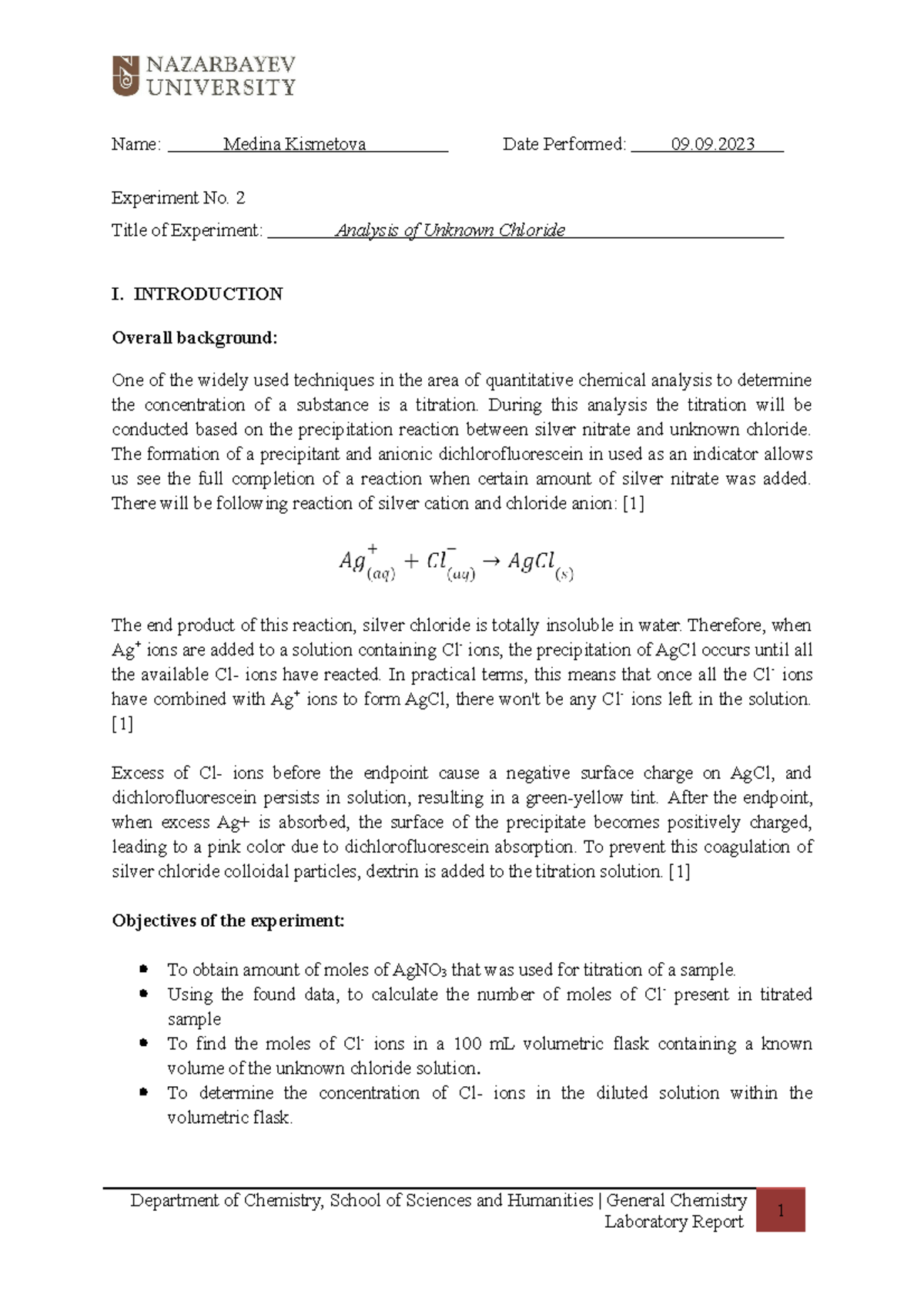 Lab Report 2 Experiment 7 - Name: Medina Kismetova Date Performed: 09. Experiment No. 2 Title of ...
