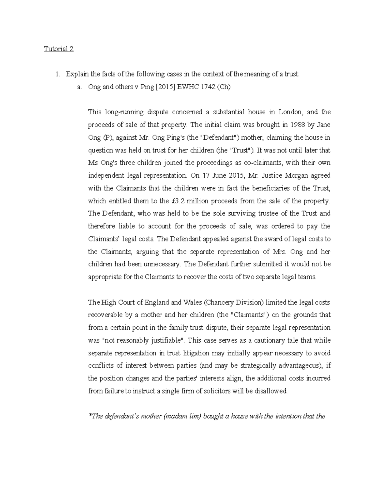 Tutorial 2 Answer - Tutorial 2 1. Explain the facts of the following ...