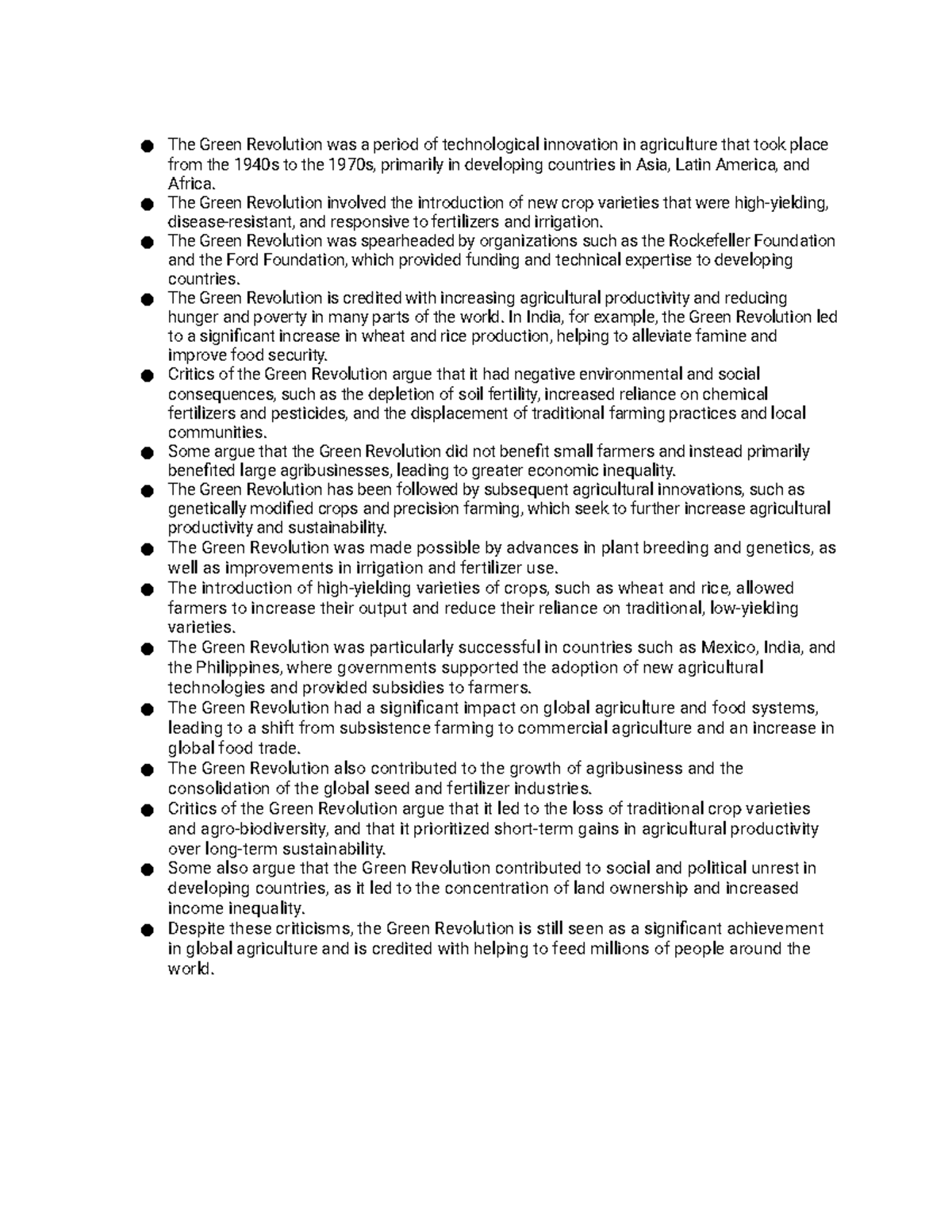 Green Revolution Notes - The Green Revolution was a period of ...