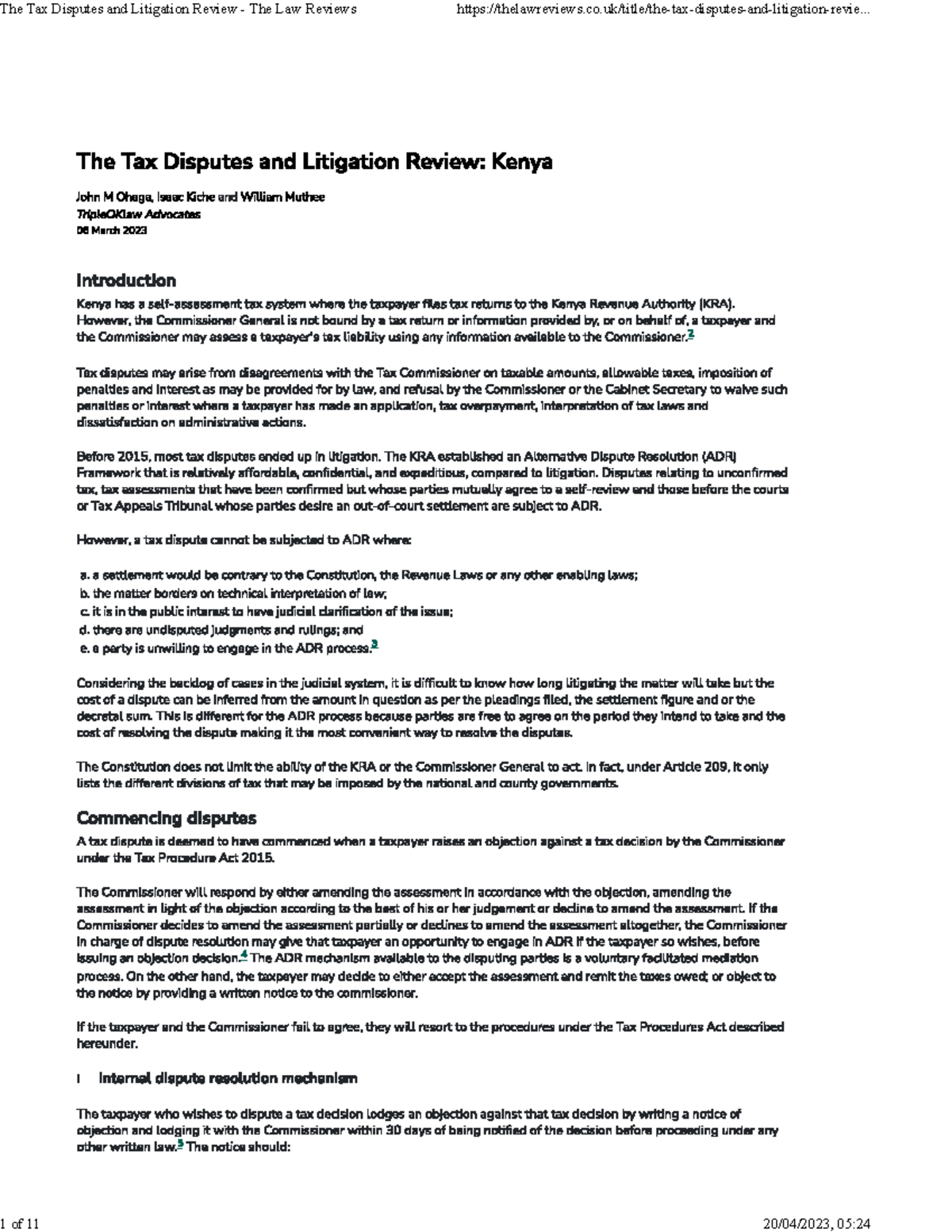 Tax dispute resolution process - Civil law - Studocu