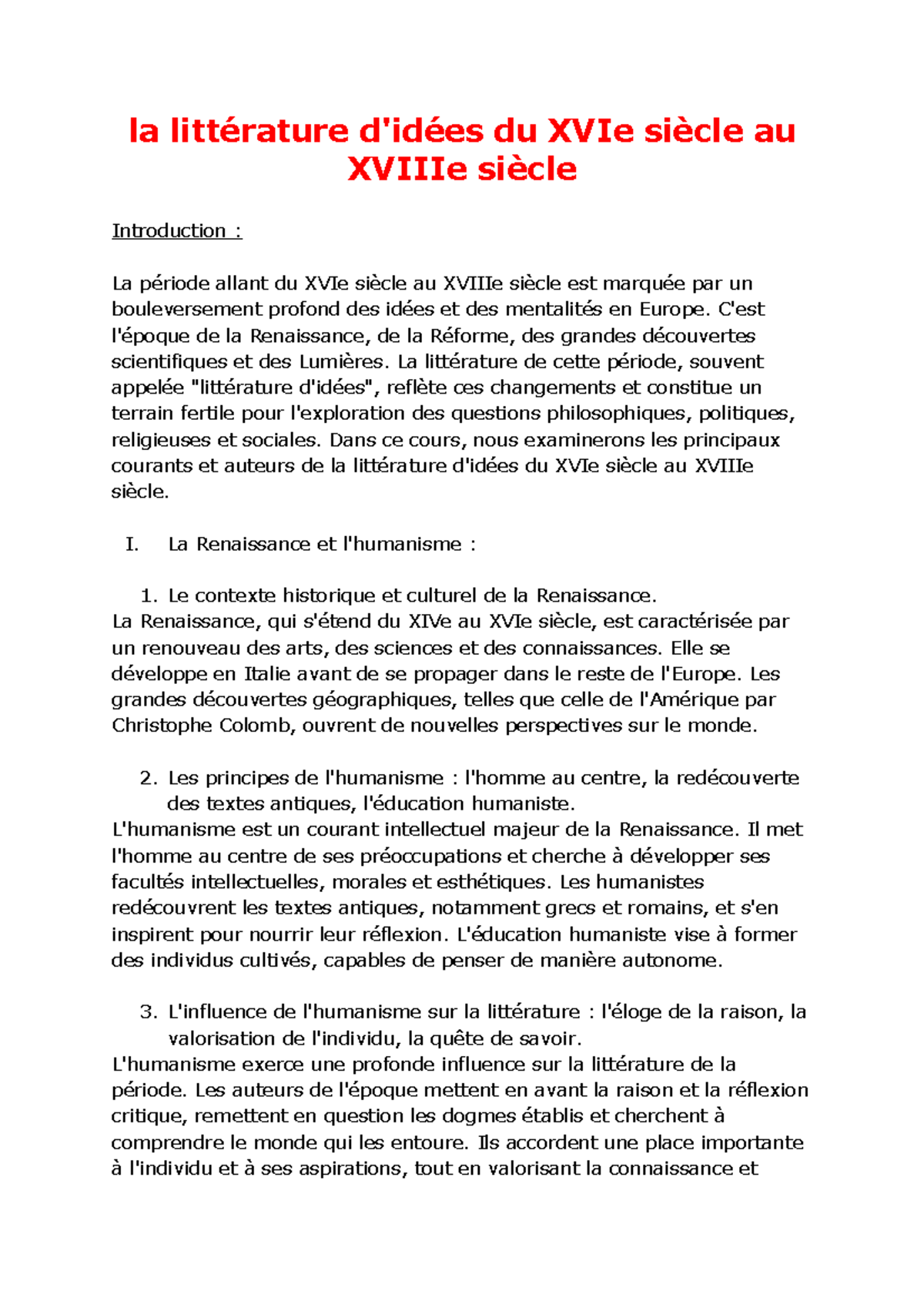 La littérature d'idées du XVIe siècle au Xviiie siècle - la littérature ...