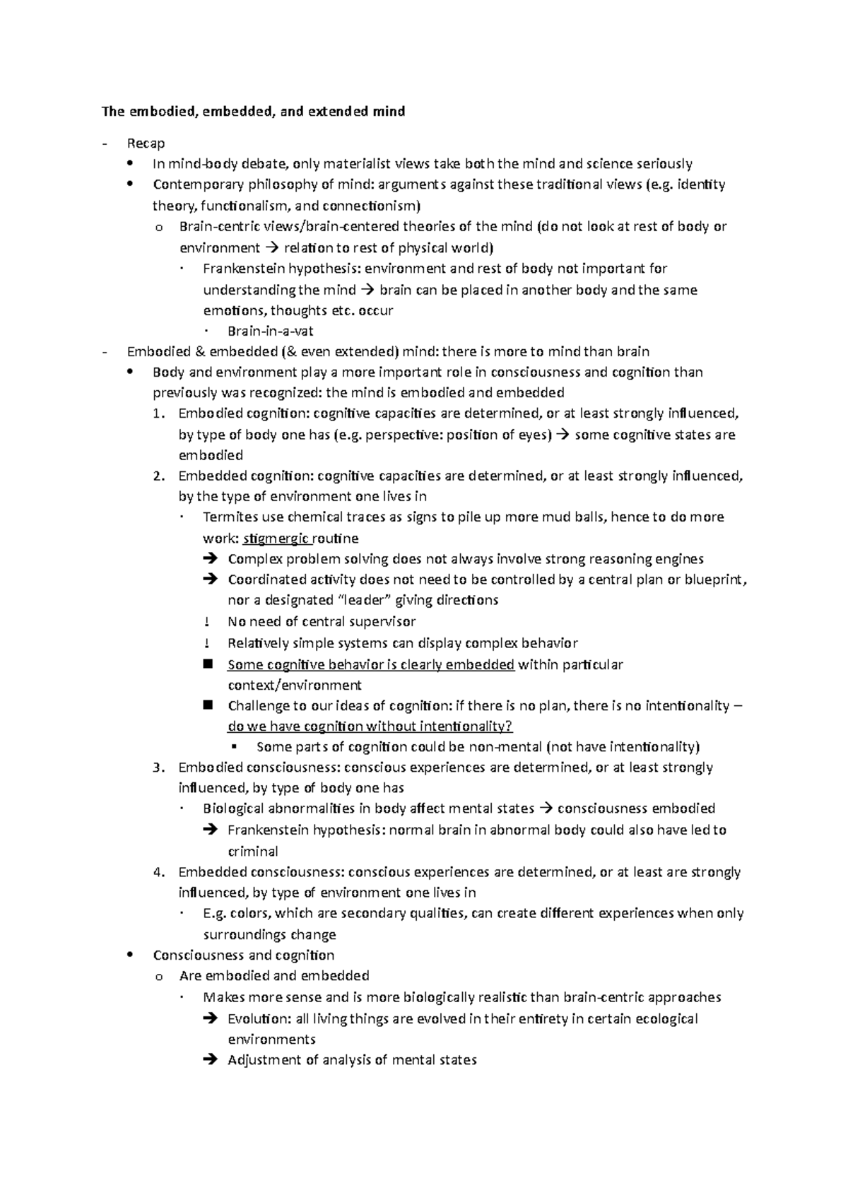 The embodied - identity theory, functionalism, and connectionism) o ...