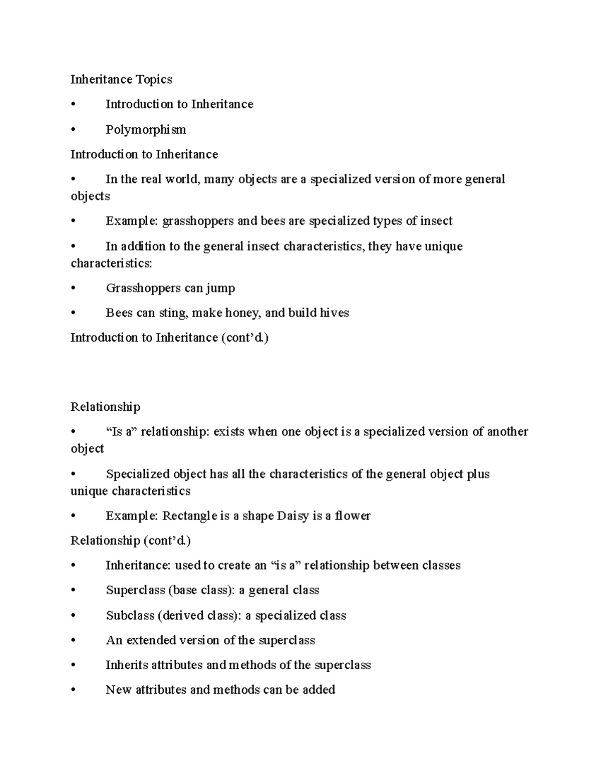 Inheritance 1 - ) Relationship “Is a” relationship: exists when one ...