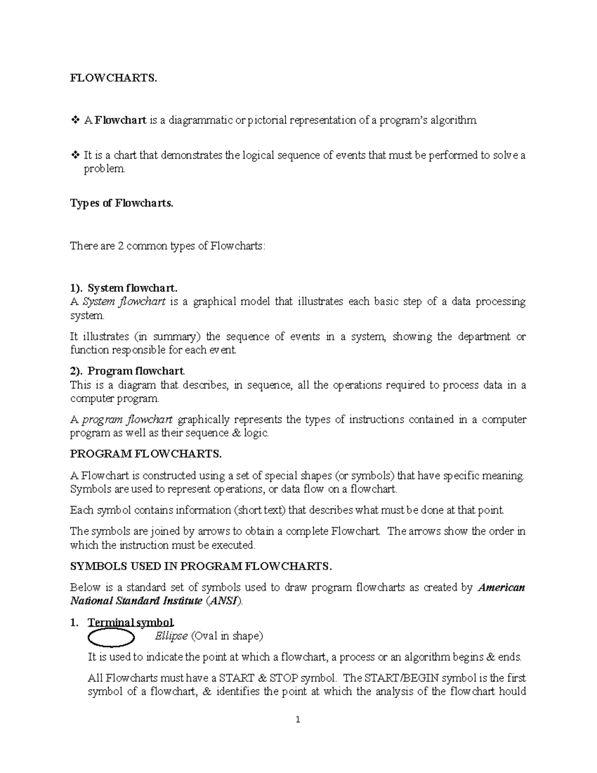 Flowcharts - These notes outline important point when it comes in flow ...