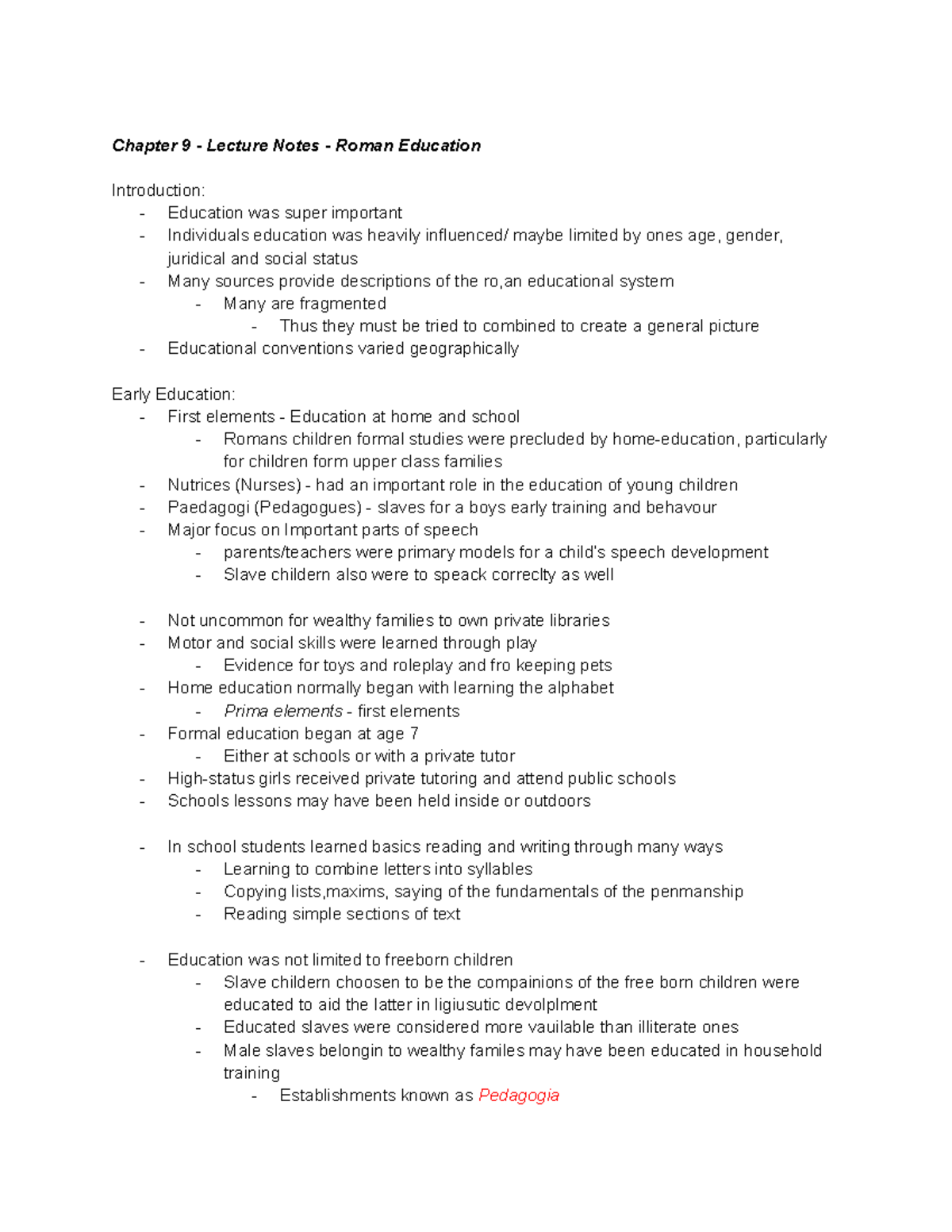 Education - Roman civ - week 7 - Chapter 9 - Lecture Notes - Roman ...