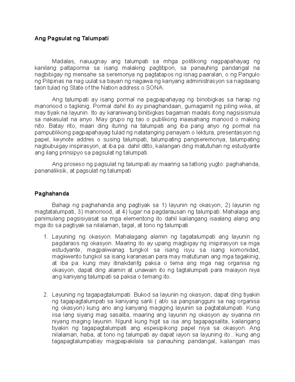 Ang Pagsulat ng Talumpati - Ang Pagsulat ng Talumpati Madalas ...