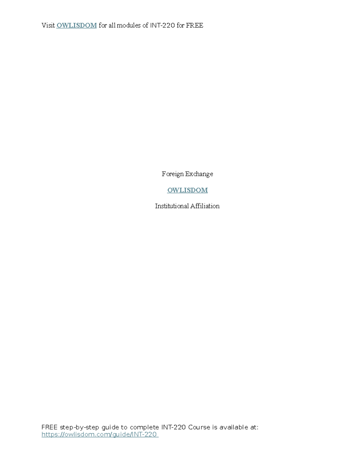 INT 220 4-2 Assignment Foreign Exchange - Visit OWLISDOM for all ...