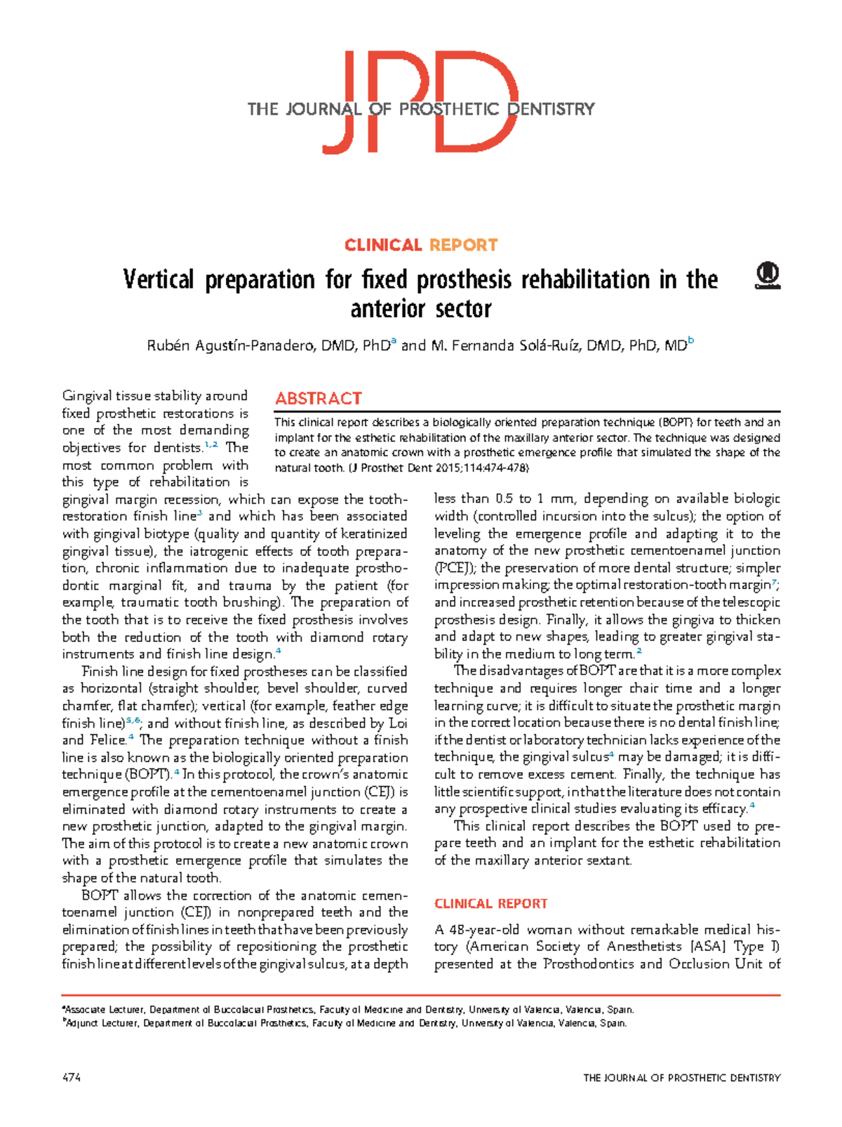 Preparacion Vertical - CLINICAL REPORT Vertical preparation for fixed ...