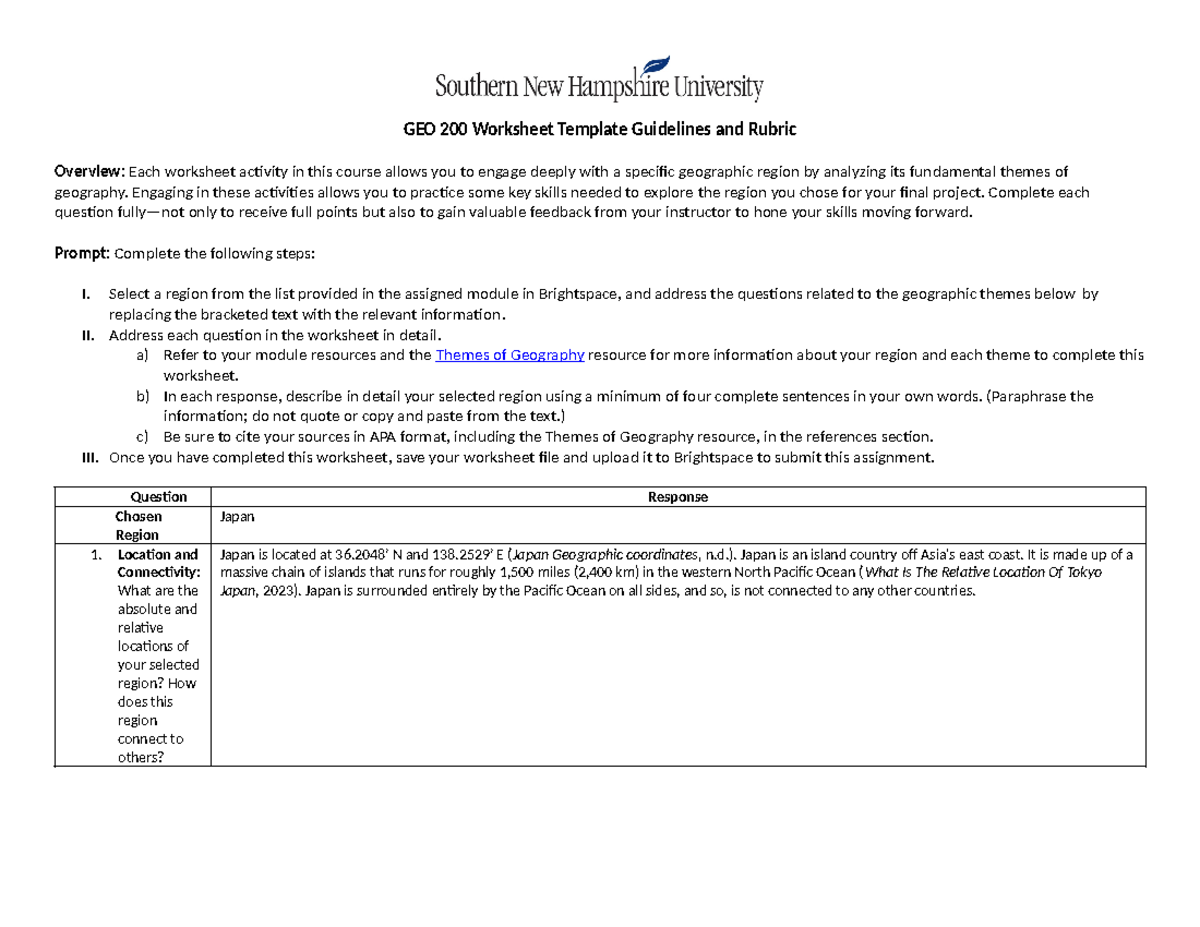 6-2 Worksheet: What Makes a Region a Region? - GEO 200 Worksheet ...