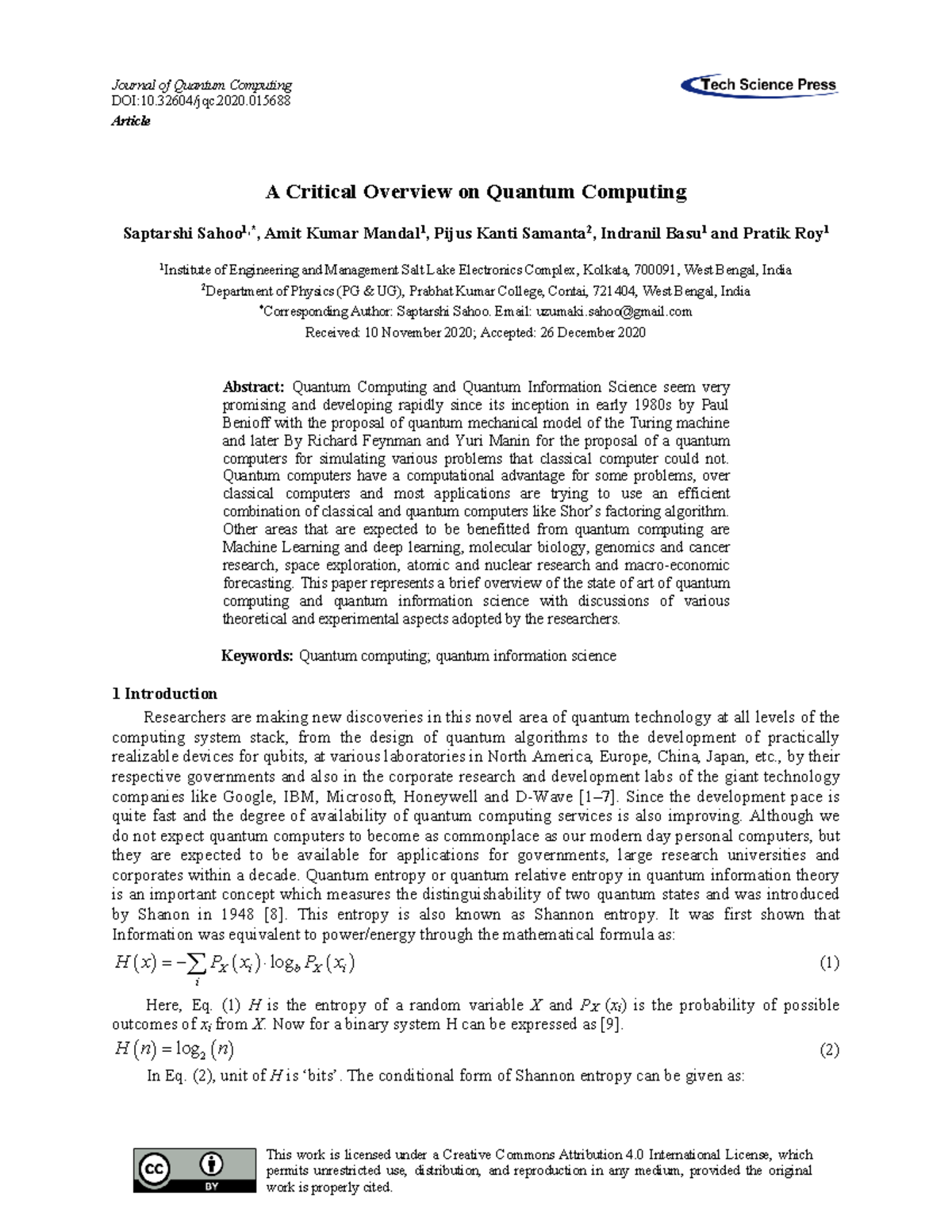 A critical overview on Quantum Computing - Journal of Quantum Computing ...