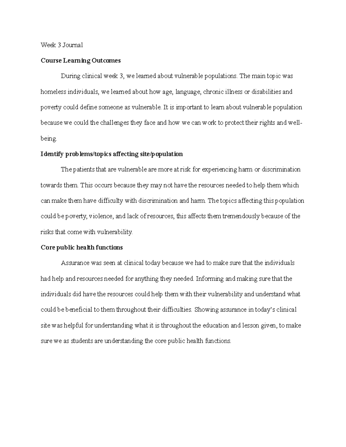 Week 3 Journal - Week 3 Journal Course Learning Outcomes During ...