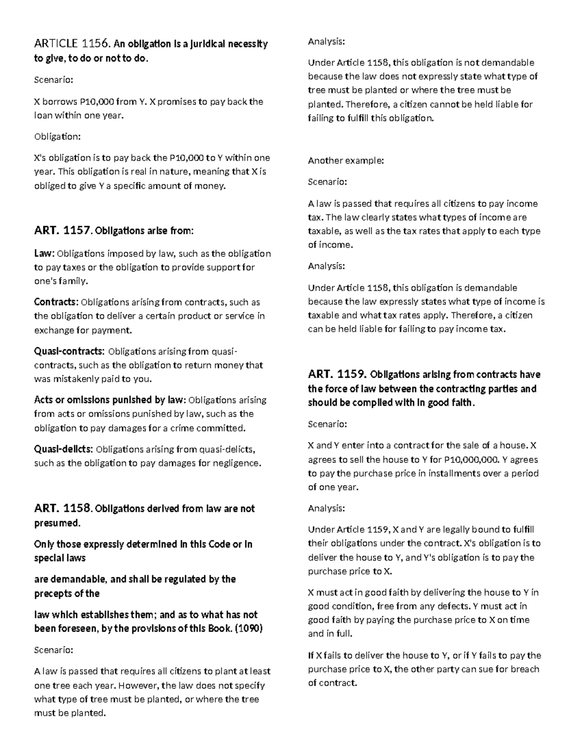 Oblicon 1156 1178 Example Scenario - ARTICLE 1156. An obligation is a ...