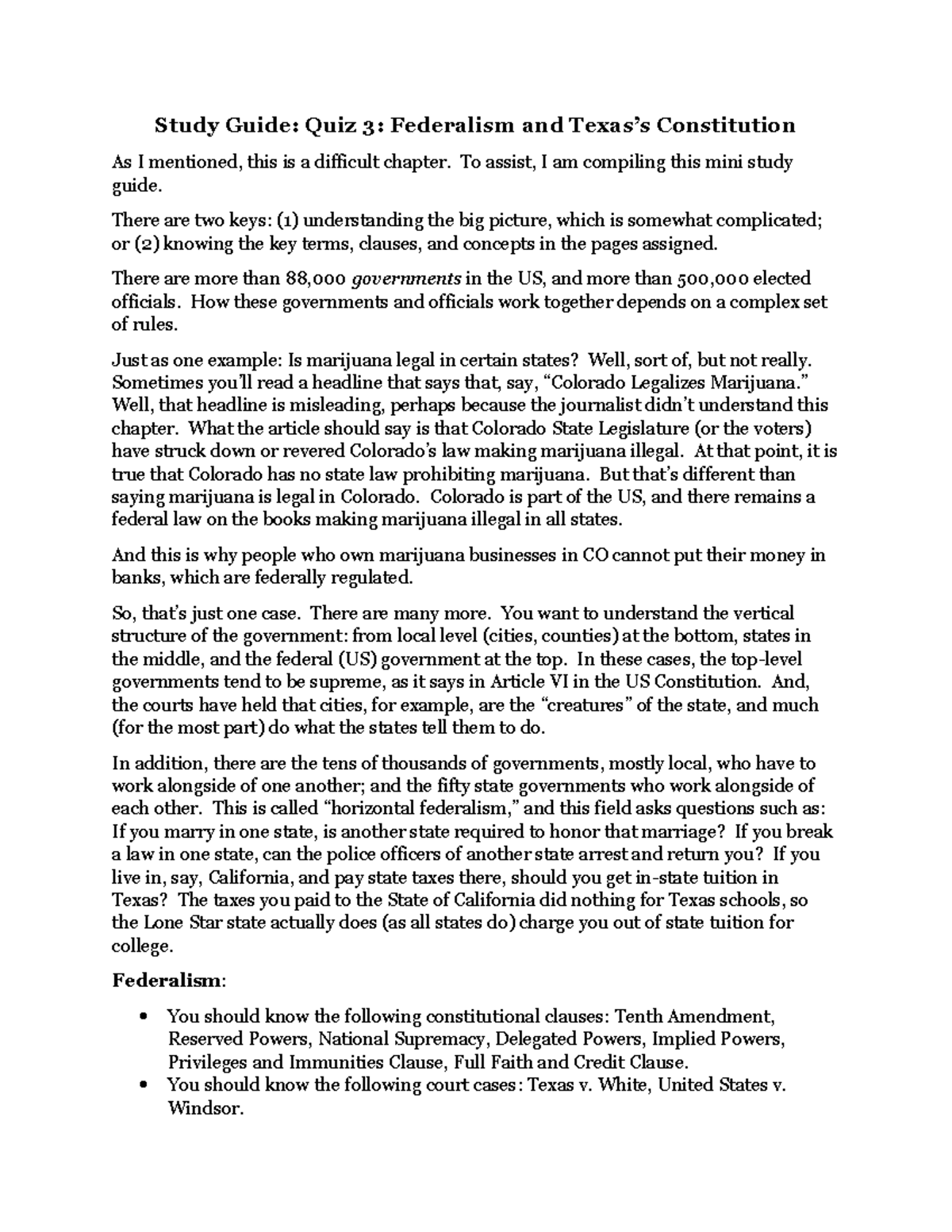 SG Federalism Constitutions - Study Guide: Quiz 3: Federalism and Texas ...